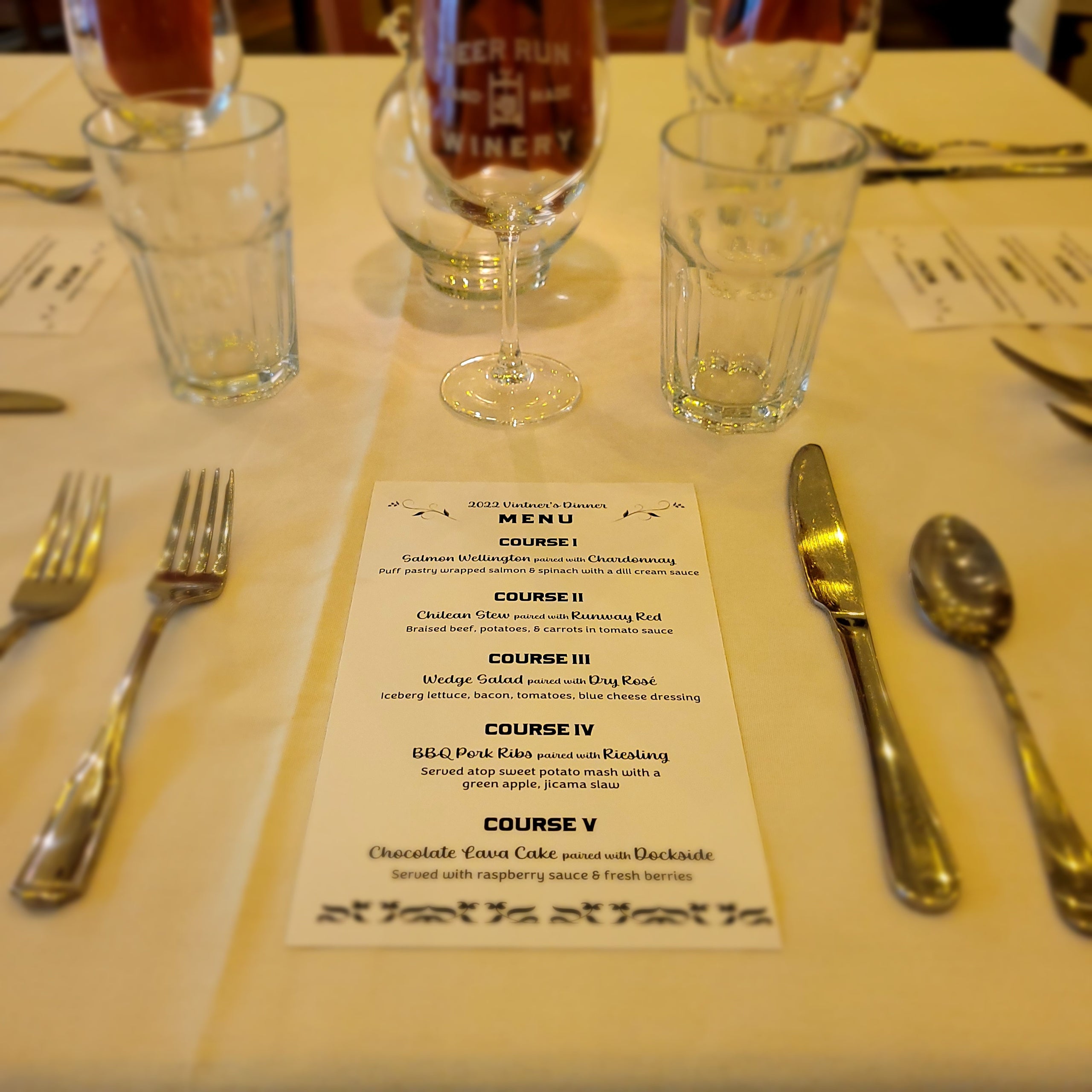NYE Four Course dinner prepared by Chef Jerry Manley | Deer Run Winery ...